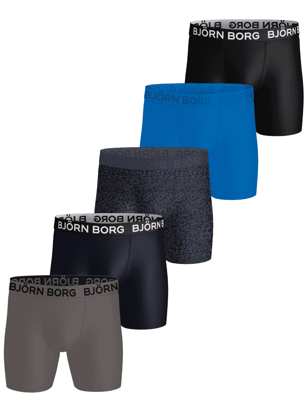 Sports Microfiber Boxers 5-pack - Black, Blue, Print, Navy Blue, Grey ...